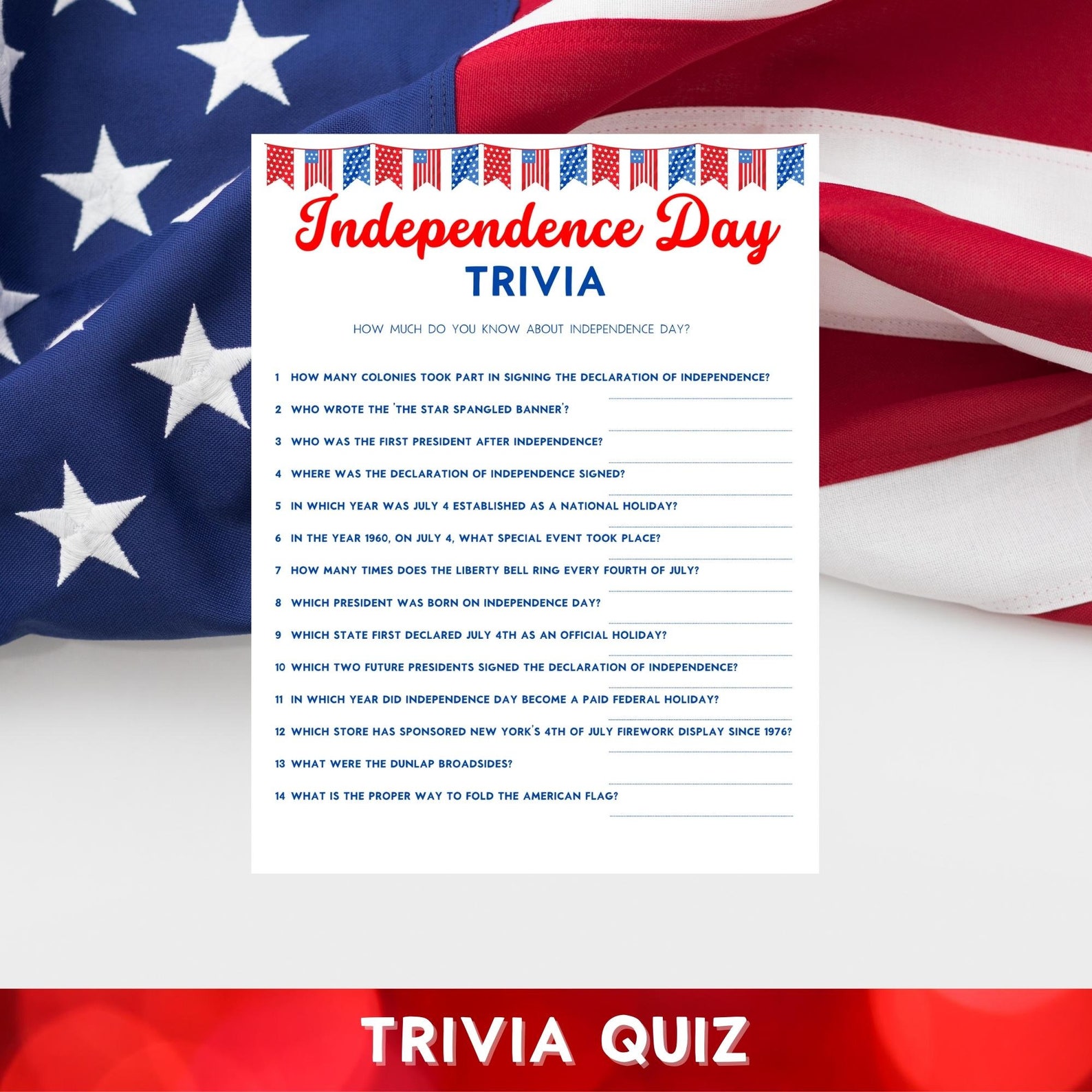 Printable Independence Day Trivia Game, Family Fun, Patriotic Quiz - Etsy