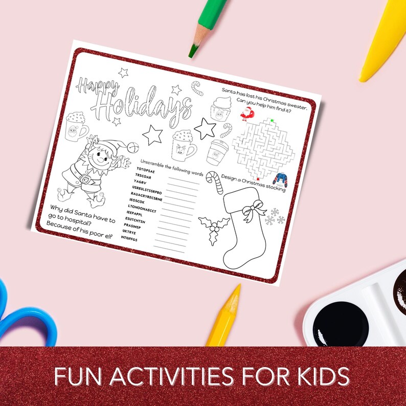 Printable Christmas Activity Sheet Placemats for Kids Instant | Etsy