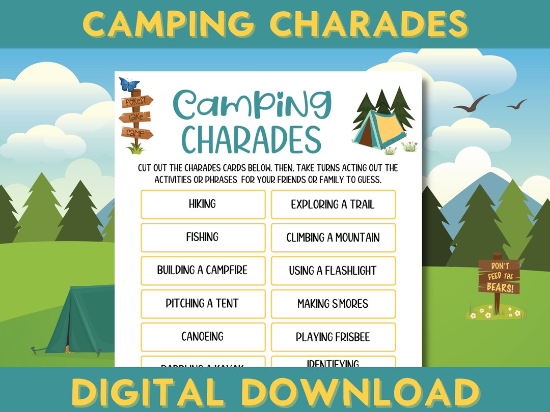 Camping Charades Game, Printable Camping Trip Game, Summer Camp, Family ...