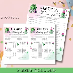 Pink and Green Birthday, Who Knows the Birthday Girl Best, Editable ...