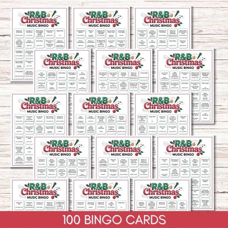 R&B Christmas Music Bingo Game, Festive Soul and R and B Holiday Bingo ...