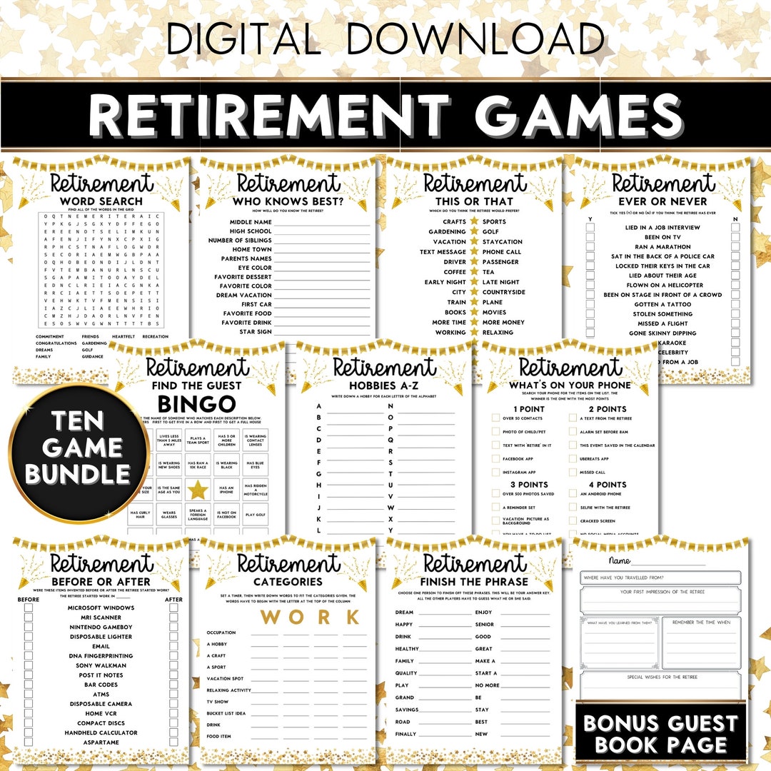 Retirement Party Games | Retirement Games Bundle | Fun Retirement Party ...