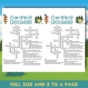 Camping Crossword Puzzle, Printable Camping Trip Game, Summer Camp ...