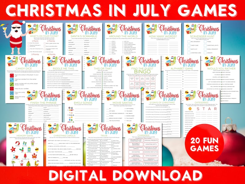 Christmas in July Printable Games Bundle 20 Fun Party Games - Etsy