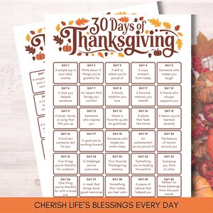 30 Days of Gratitude Challenge, Printable Family Thanksgiving Activity ...