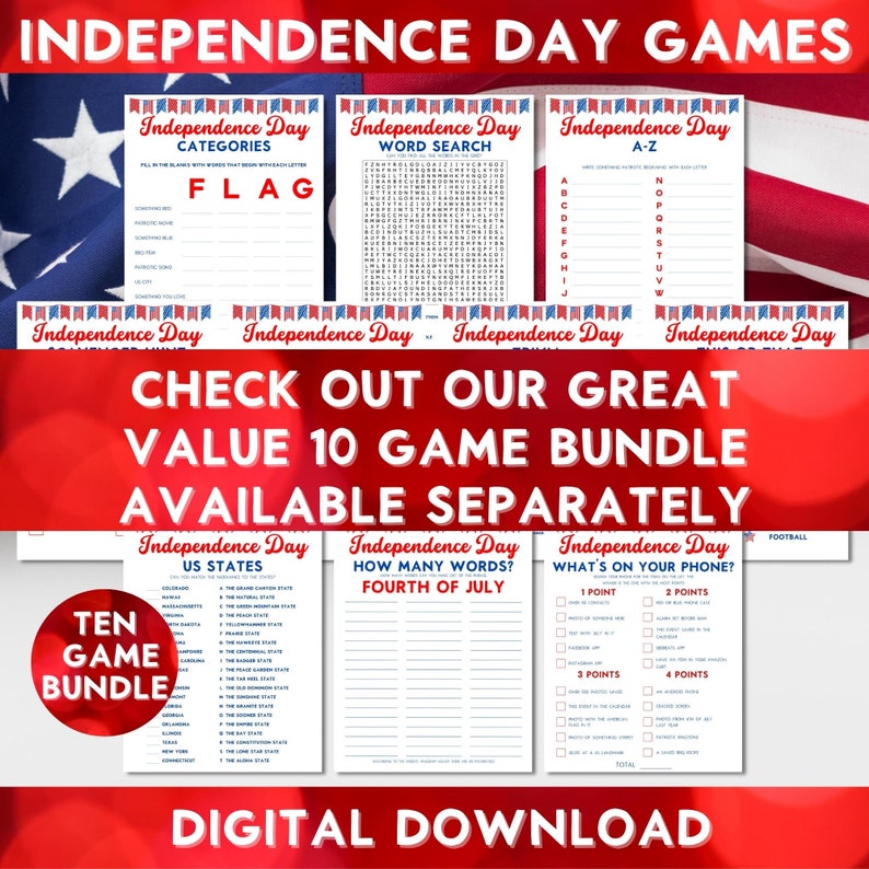 Printable Independence Day Categories Game, Family Fun, Patriotic - Etsy