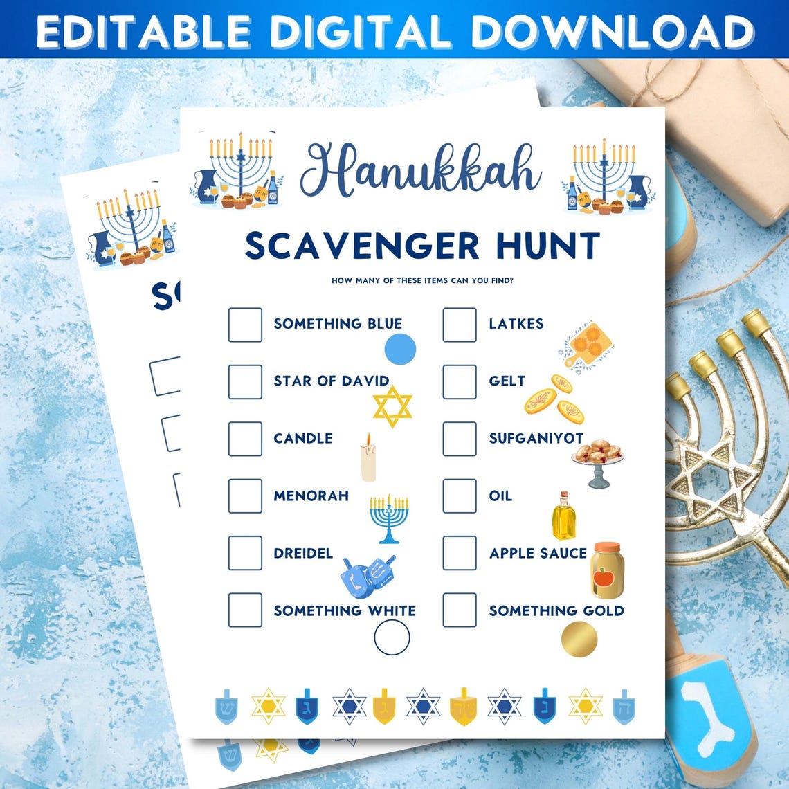 Hanukkah Scavenger Hunt Game, Printable Party Game, Editable Digital ...