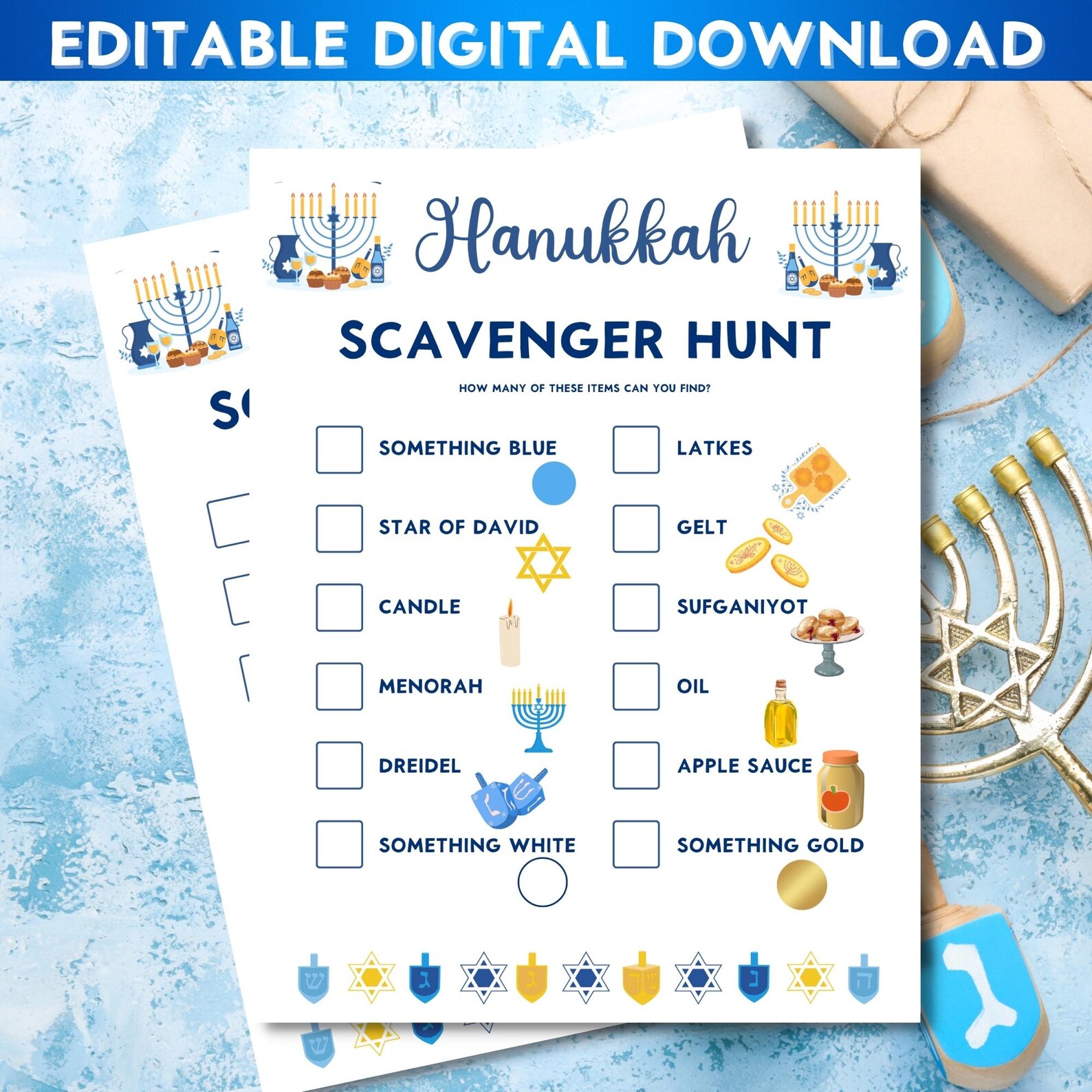 Hanukkah Scavenger Hunt Game, Printable Party Game, Editable Digital ...