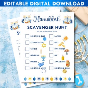 Hanukkah Scavenger Hunt Game, Printable Party Game, Editable Digital ...