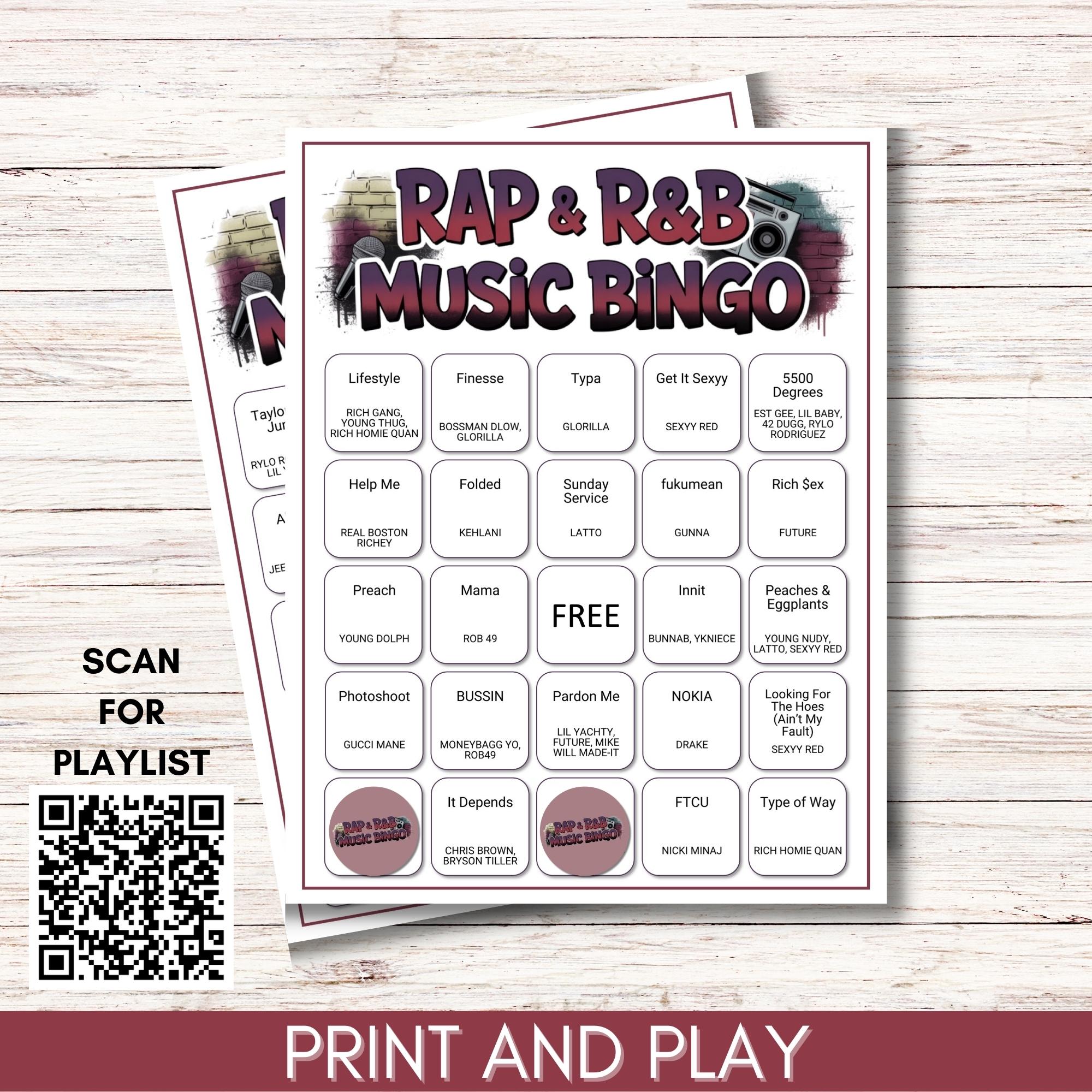 Rap and R&B Music Bingo | 75 Songs, 100 Cards (digital Download) - Etsy