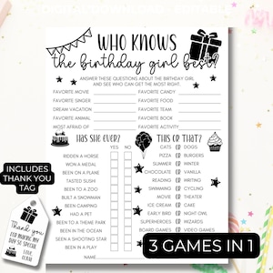Who Knows the Birthday Girl Best, Editable Printable Black and White ...