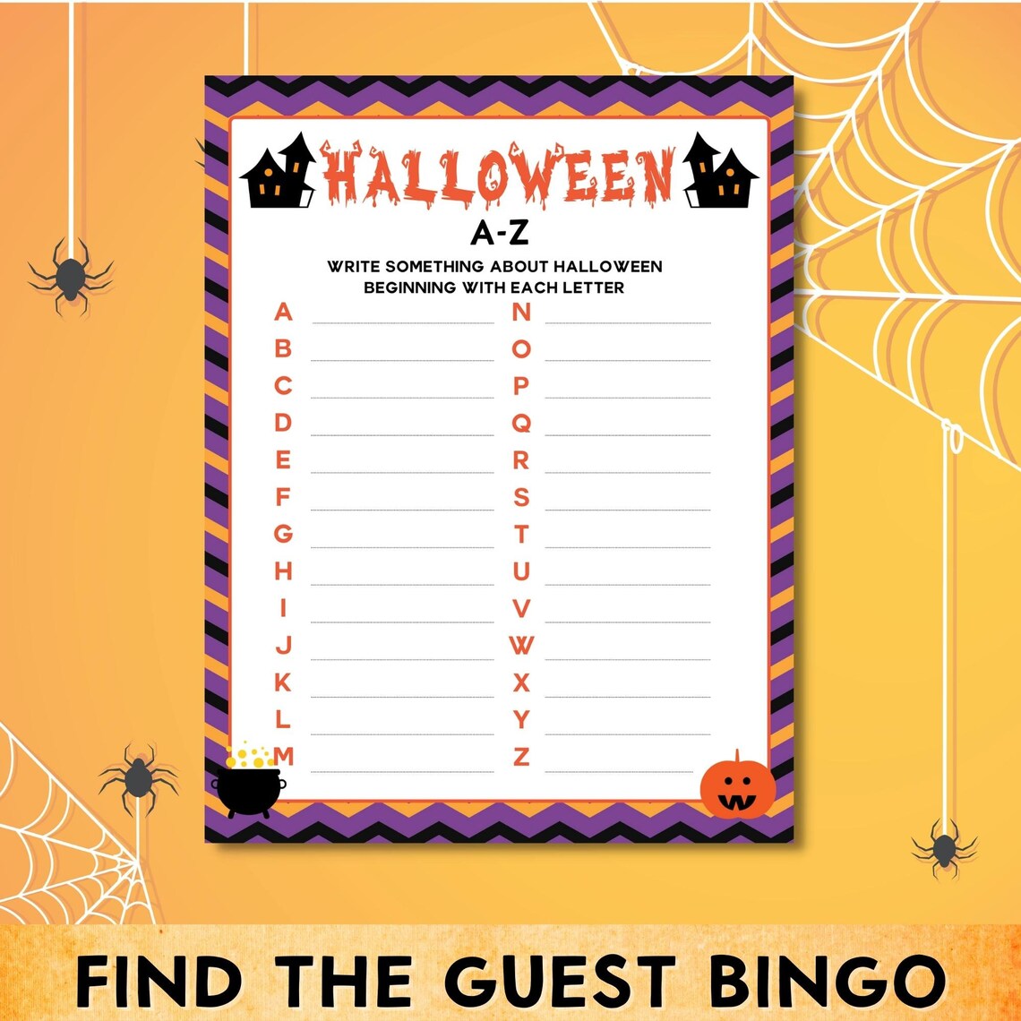 Printable Halloween A-Z Game Alphabet Word Game Party Game - Etsy