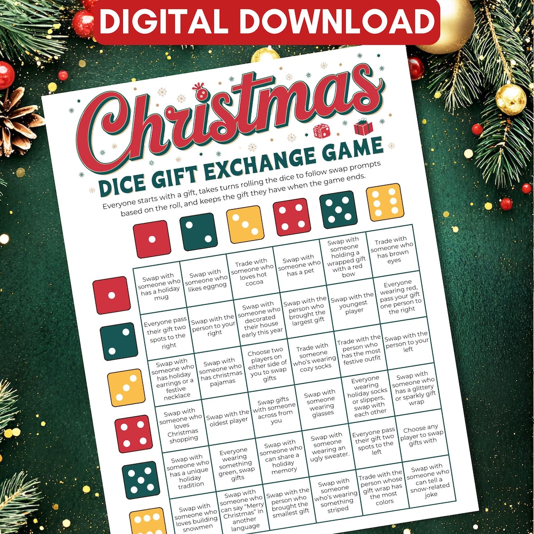 Christmas Dice Gift Exchange Game, Fun Holiday Party Activity ...