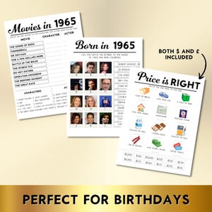 61st Birthday Party Games, Born in 1965 Trivia, Music Quiz (printable ...