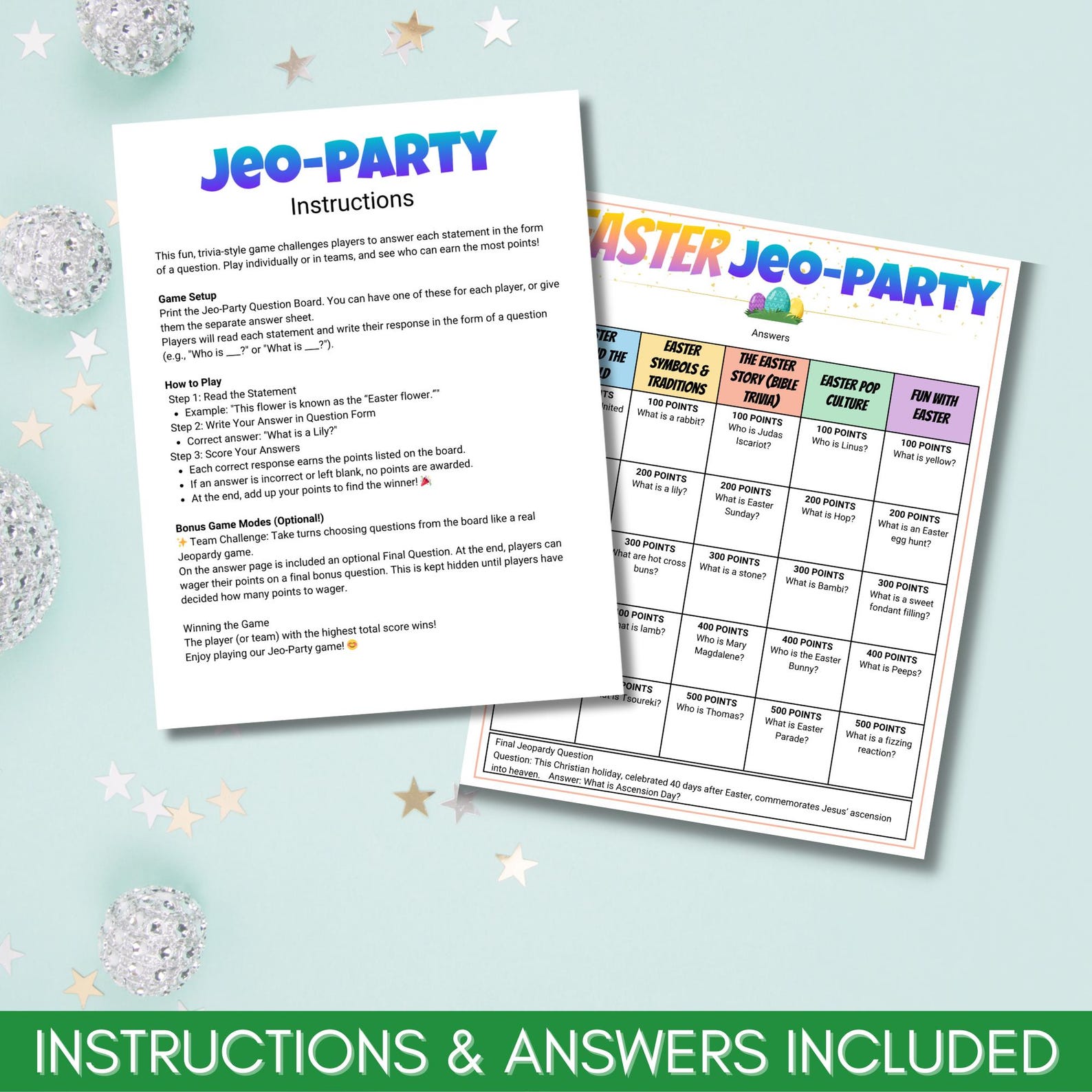 Easter Jeopardy Game, Printable Easter Trivia for Church, School ...