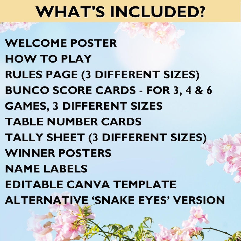 Spring Bunco Printable Kit: Floral Game Set for Girls Night (digital ...