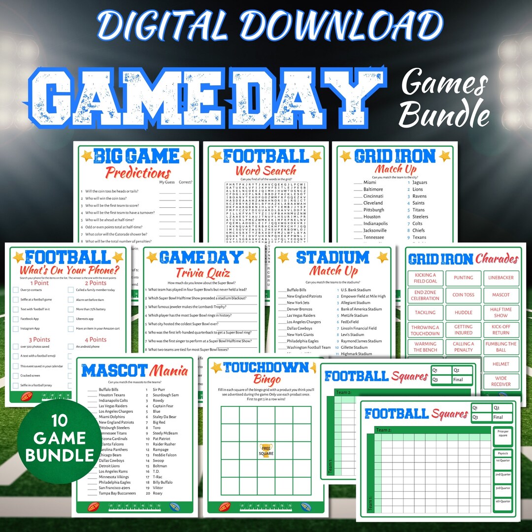 Football Party Games, Game Day Bundle, Football Sunday, Activities for ...
