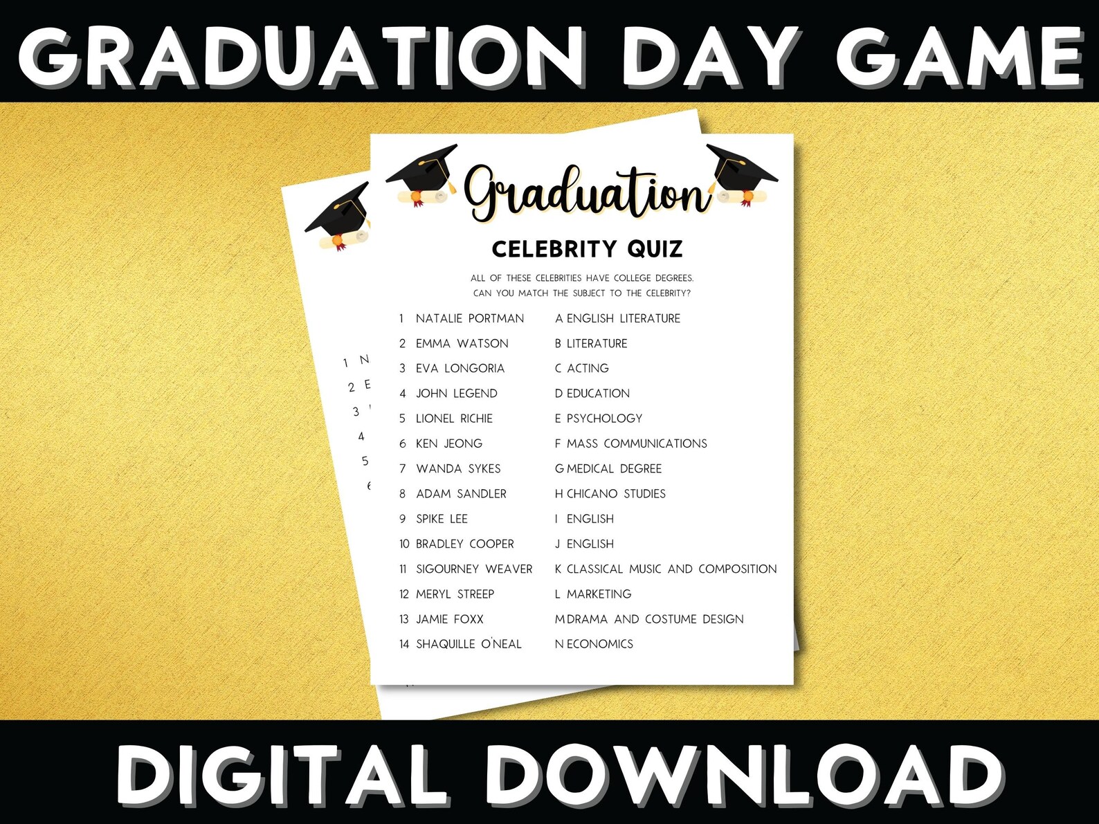 Printable Graduation Party Celebrity Quiz Game, College, High School ...
