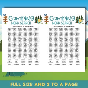 Camping Word Search Game, Printable Camping Trip Game, Summer Camp ...