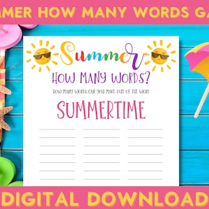Summer How Many Words Game, Printable Activity, Pool Party, Family Fun ...