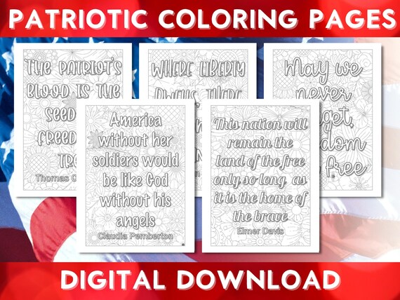 Printable Patriotic Quotes Coloring Pages Memorial Day - Etsy