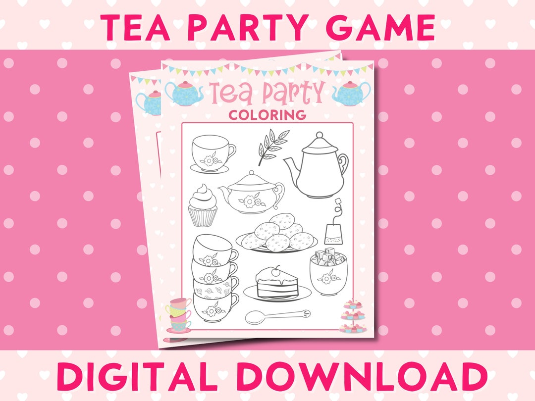 Tea Party Printable Coloring Page, Girls Birthday Party, Afternoon Tea ...