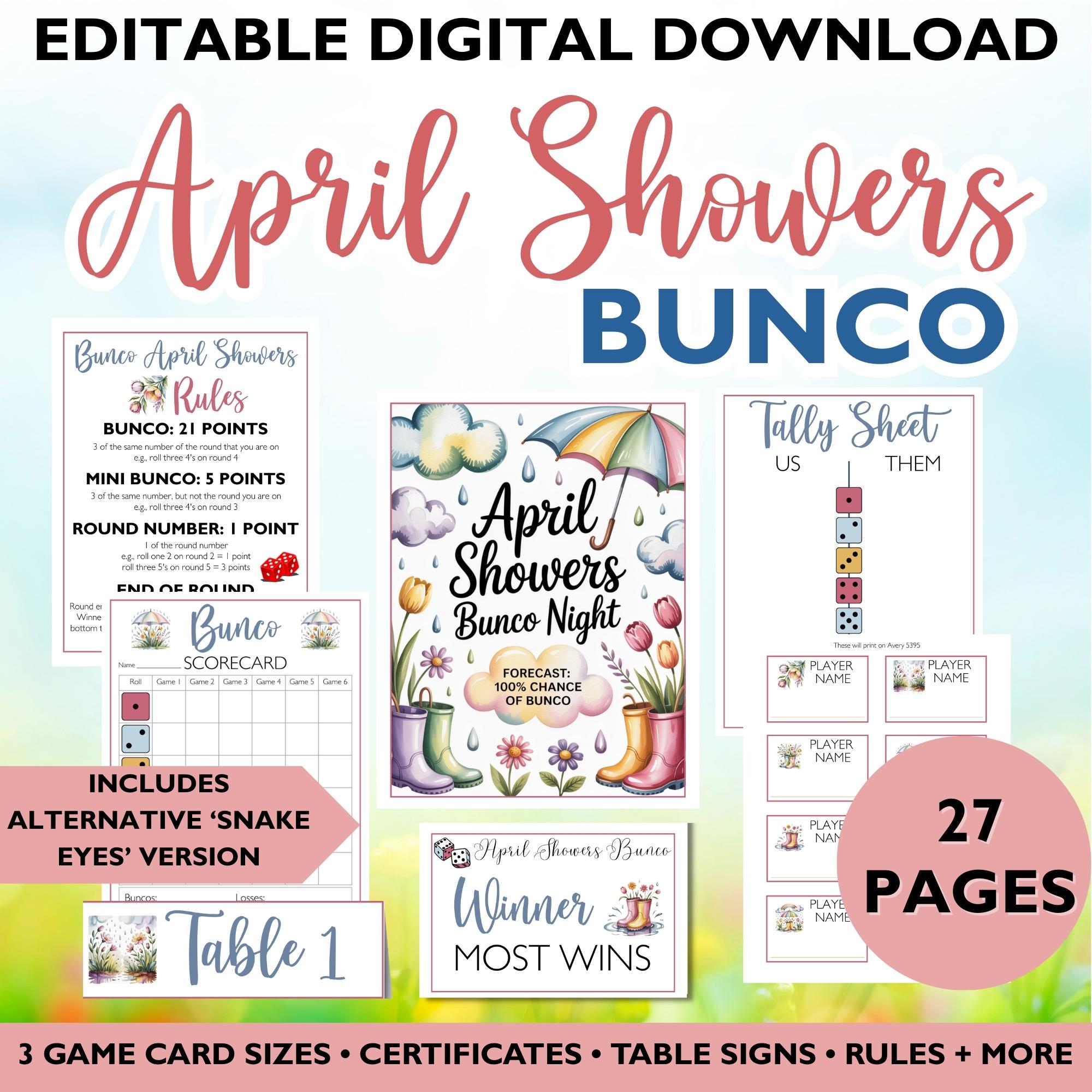 April Showers Bunco Printable Bundle – Spring Game Night Set (instant ...