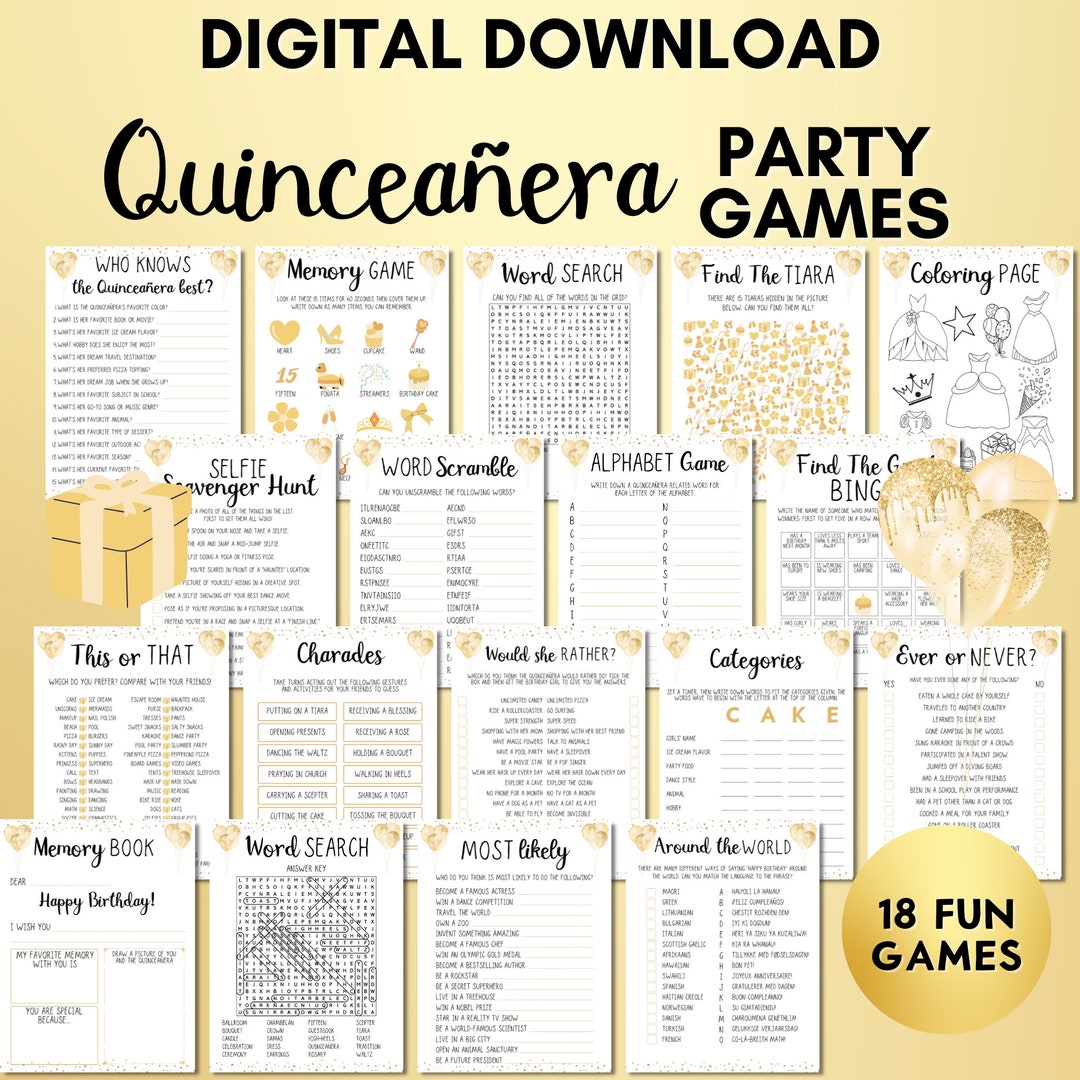 Quinceañera Party Games, 15th Birthday, Mis Quince, Gold Theme ...