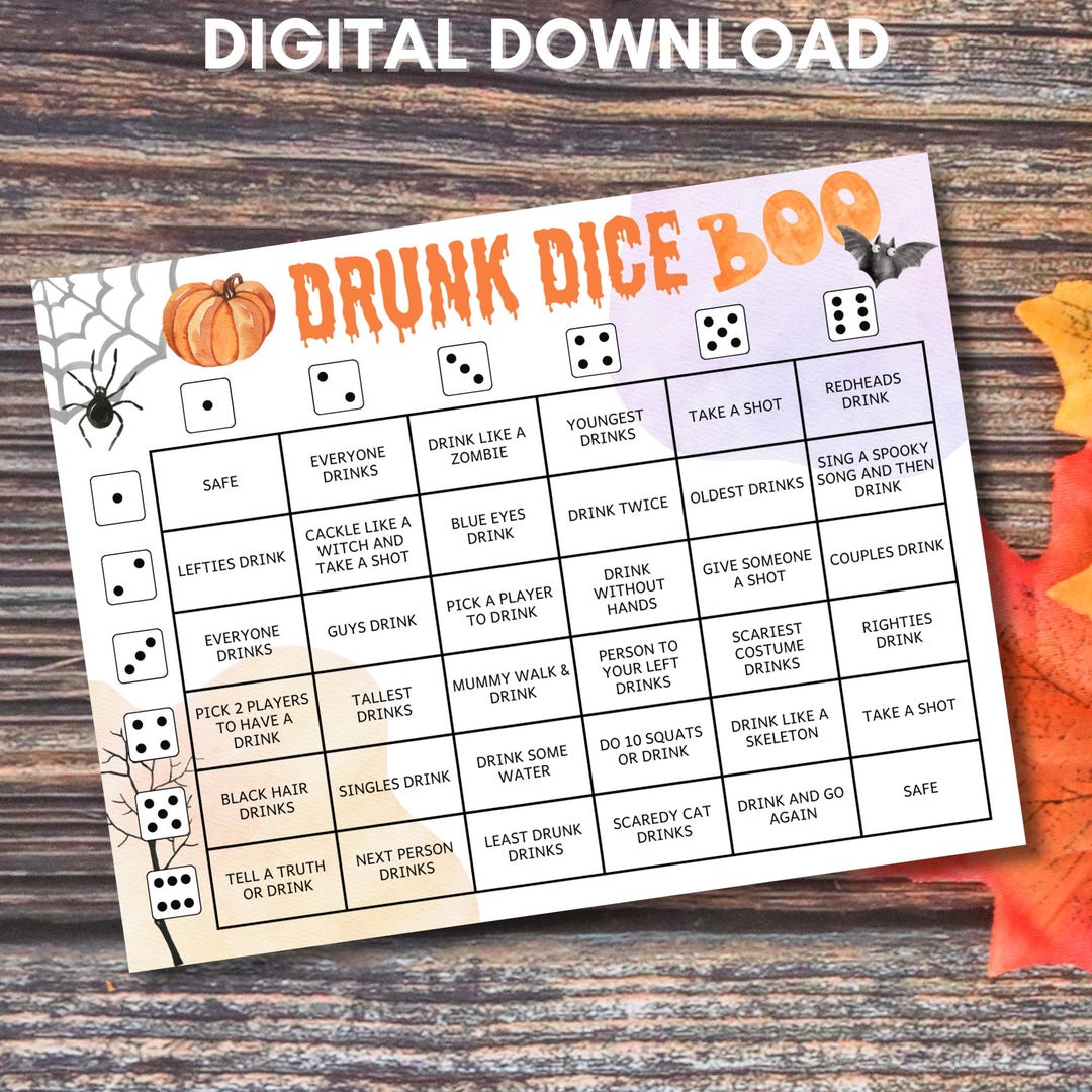 Halloween Drunk Dice Game, Fun Printable Drinking Game for Adults ...
