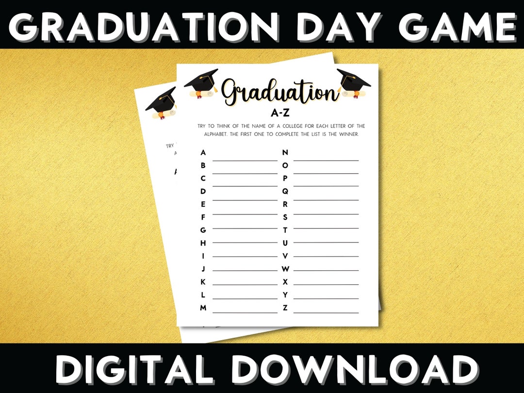 Printable Graduation Party A-Z Word Game, College, High School Graduate ...