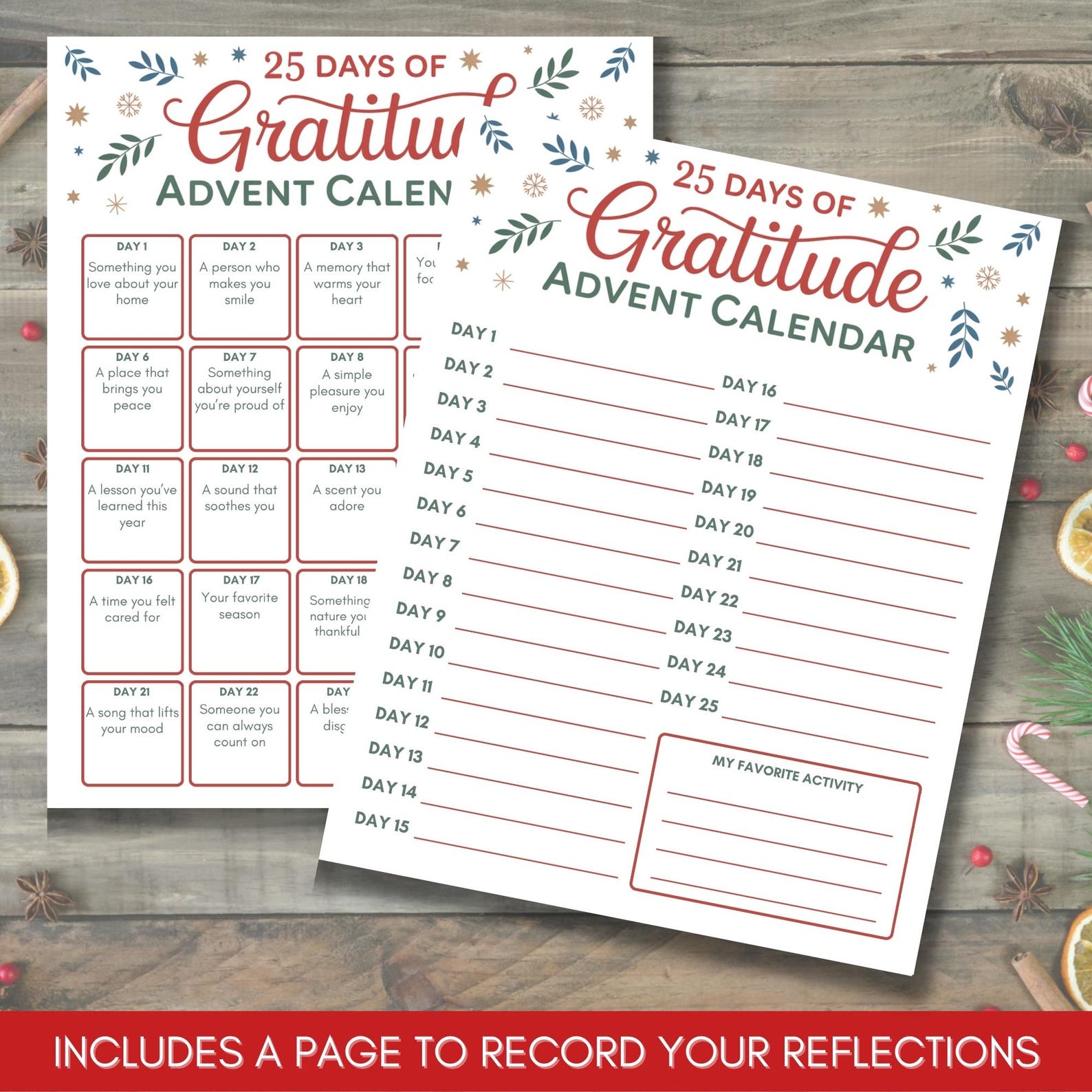 Christmas Advent Calendar, 25 Days of Gratitude, Editable Printable ...