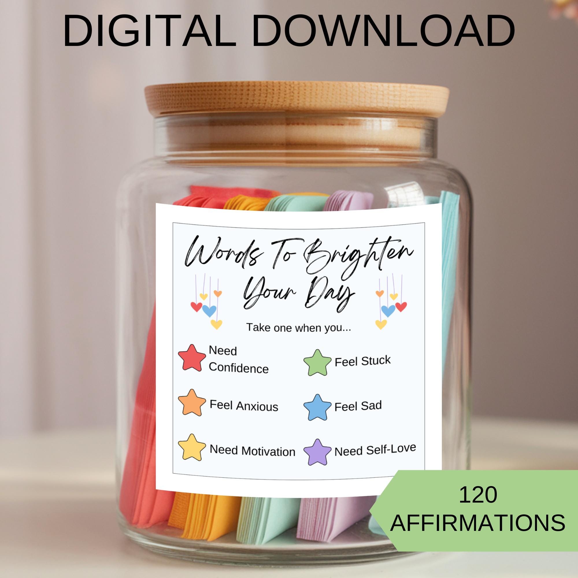 Daily Affirmations Jar, DIY Printable, Positive Quotes for Self-care ...