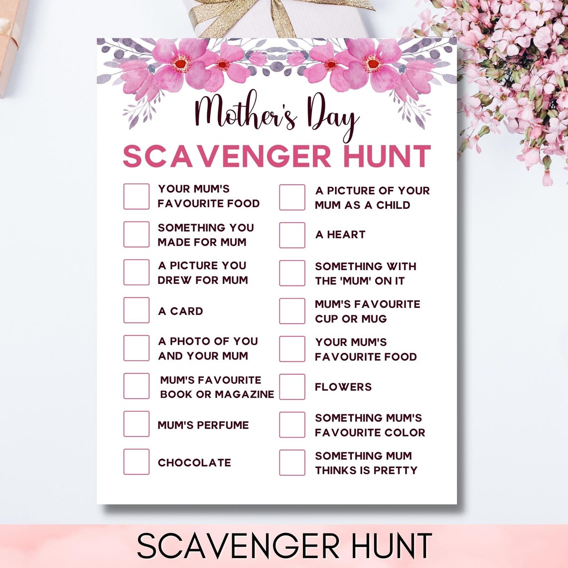 Printable Mother's Day Scavenger Hunt Game Family Game - Etsy