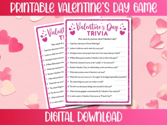 Printable Valentine's Day Trivia Quiz Party Game Instant | Etsy