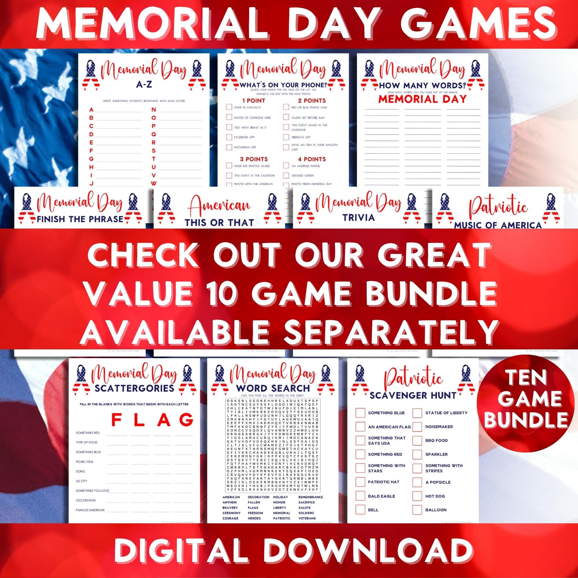 Printable Memorial Day Trivia Quiz Game Family Party Fun - Etsy
