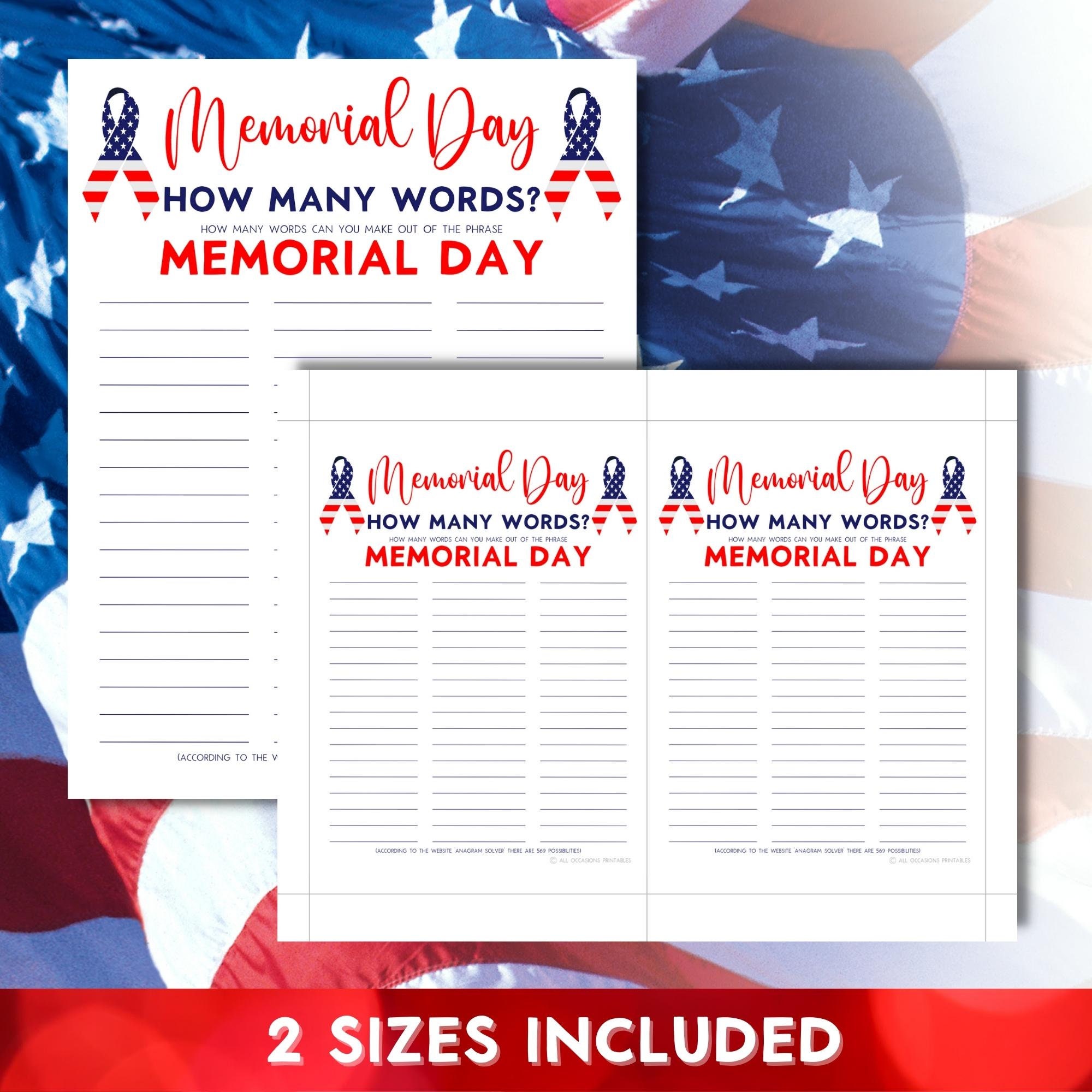 Printable Memorial Day How Many Words Game, Family Party Fun, Patriotic ...