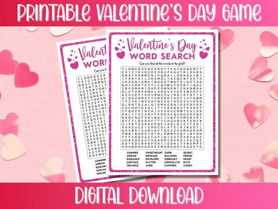 Printable Valentine's Day Word Search Party Game Instant | Etsy