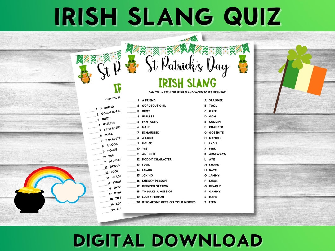Printable St Patrick's Day Irish Slang Game, St Paddy's Day Party ...