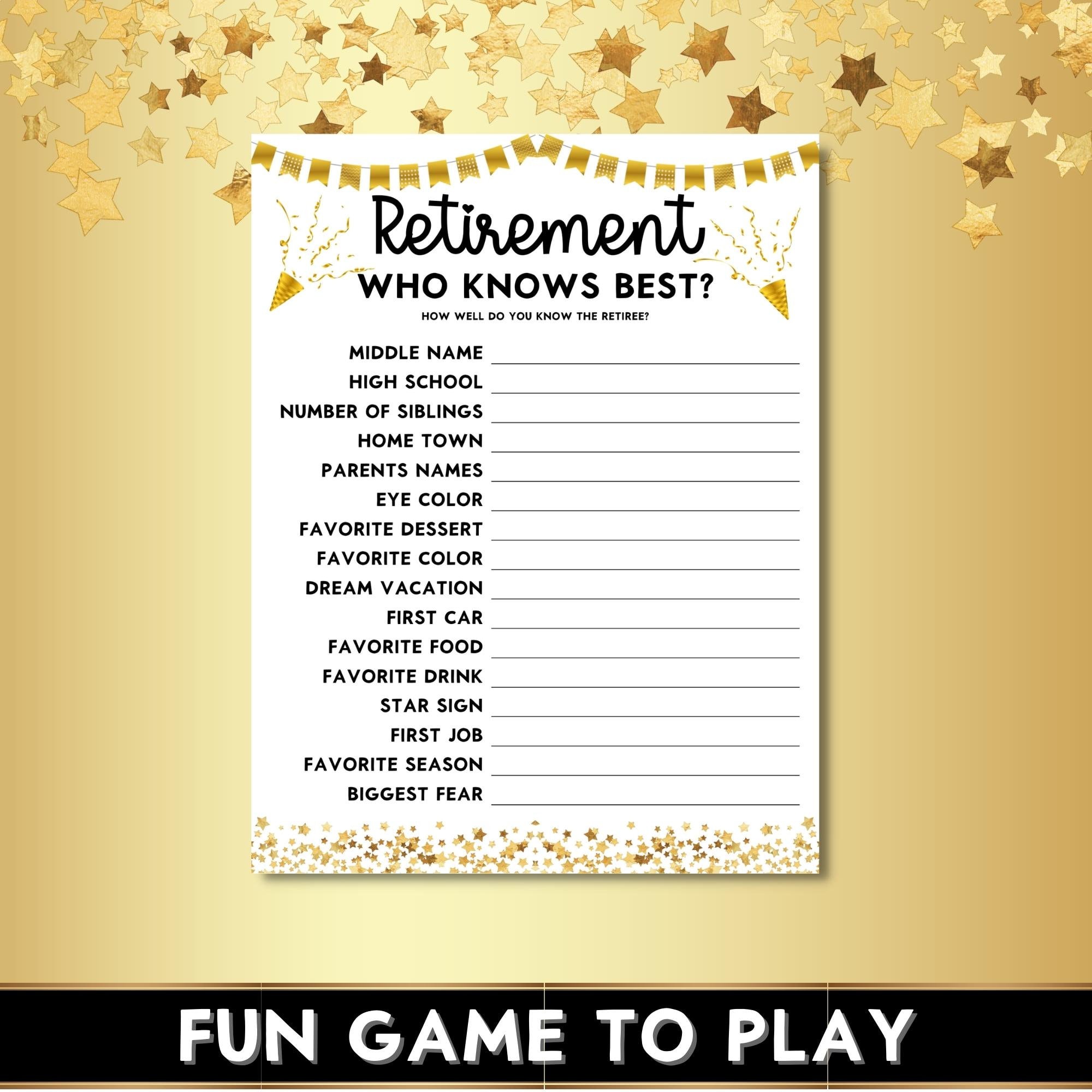 Printable Retirement Party Who Knows Best Game, Icebreaker, Work Party ...