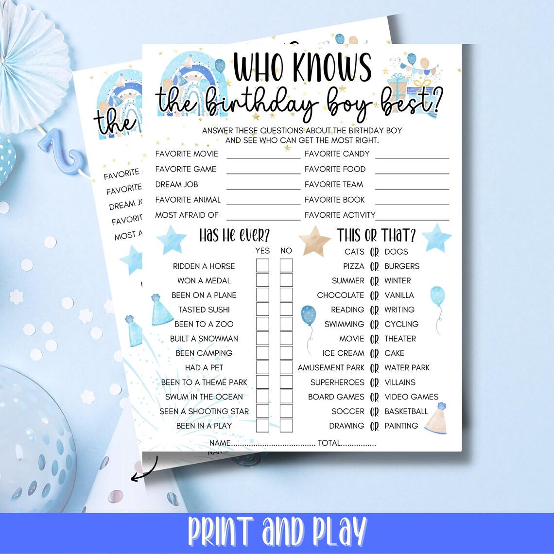 Birthday Boy Trivia Game, Printable Party Quiz (digital Download) - Etsy