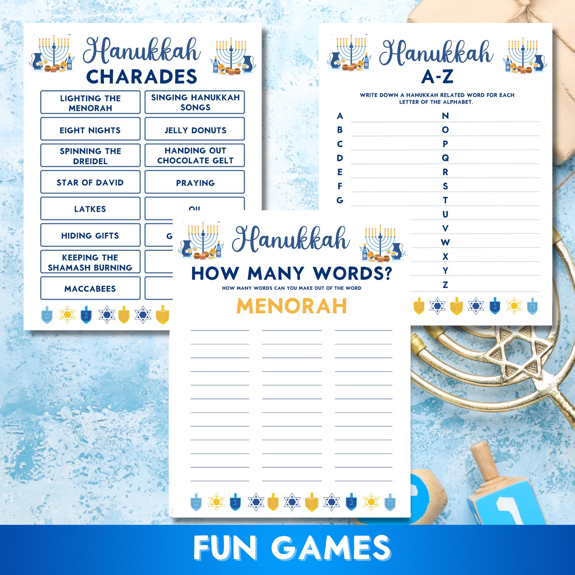 Hanukkah Games Bundle, Printable Family Activities for Kids and Adults ...