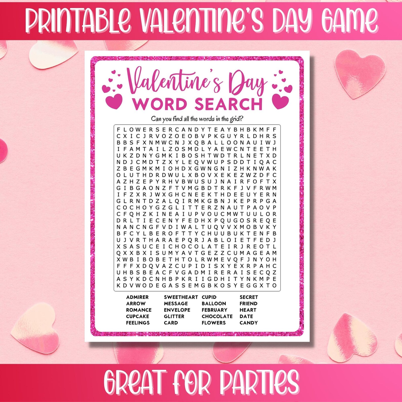 Printable Valentine's Day Word Search Party Game Instant | Etsy