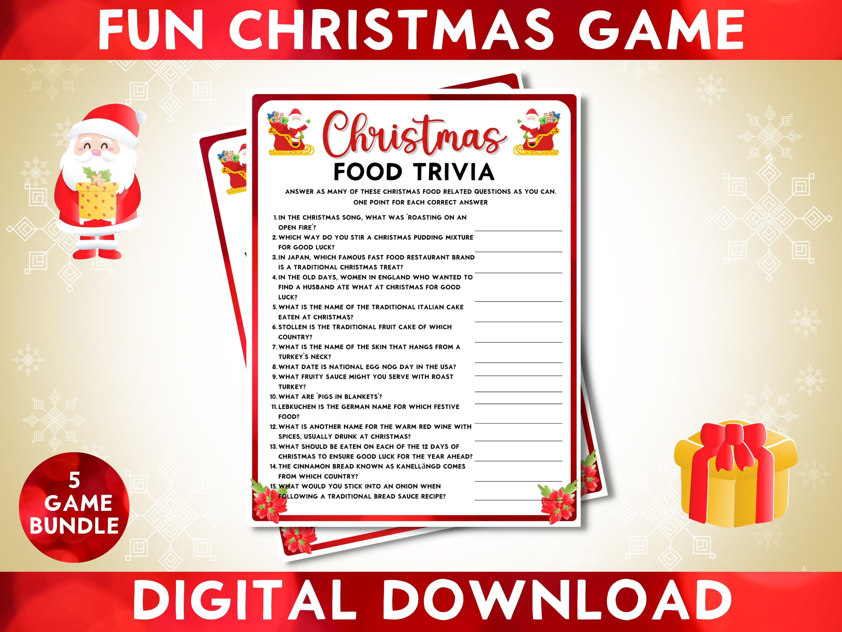 Christmas Food Trivia Quiz, Printable Game, Digital Download, Party ...