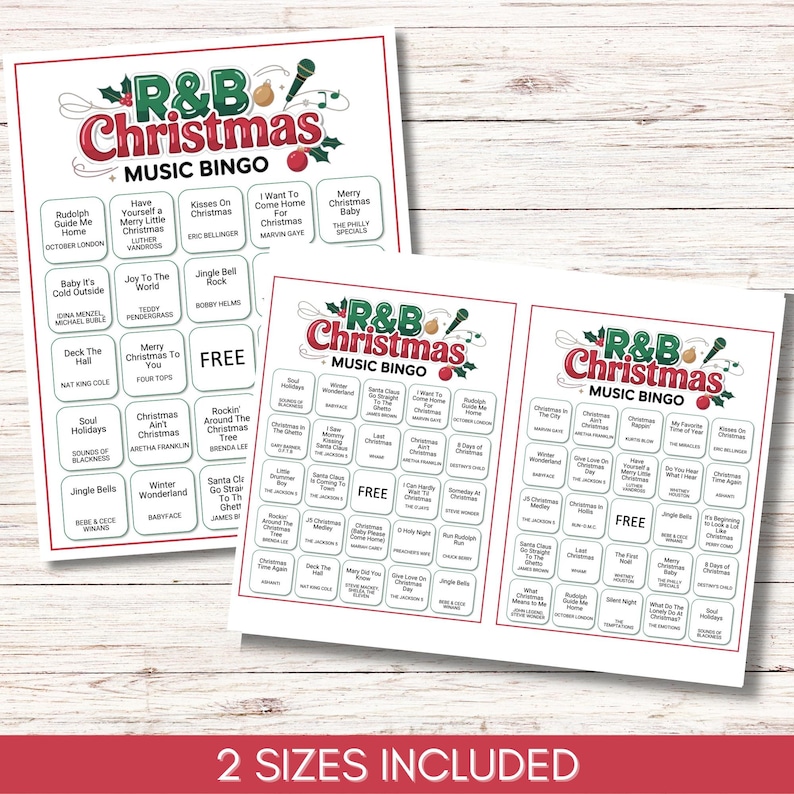 R&B Christmas Music Bingo Game, Festive Soul and R and B Holiday Bingo ...