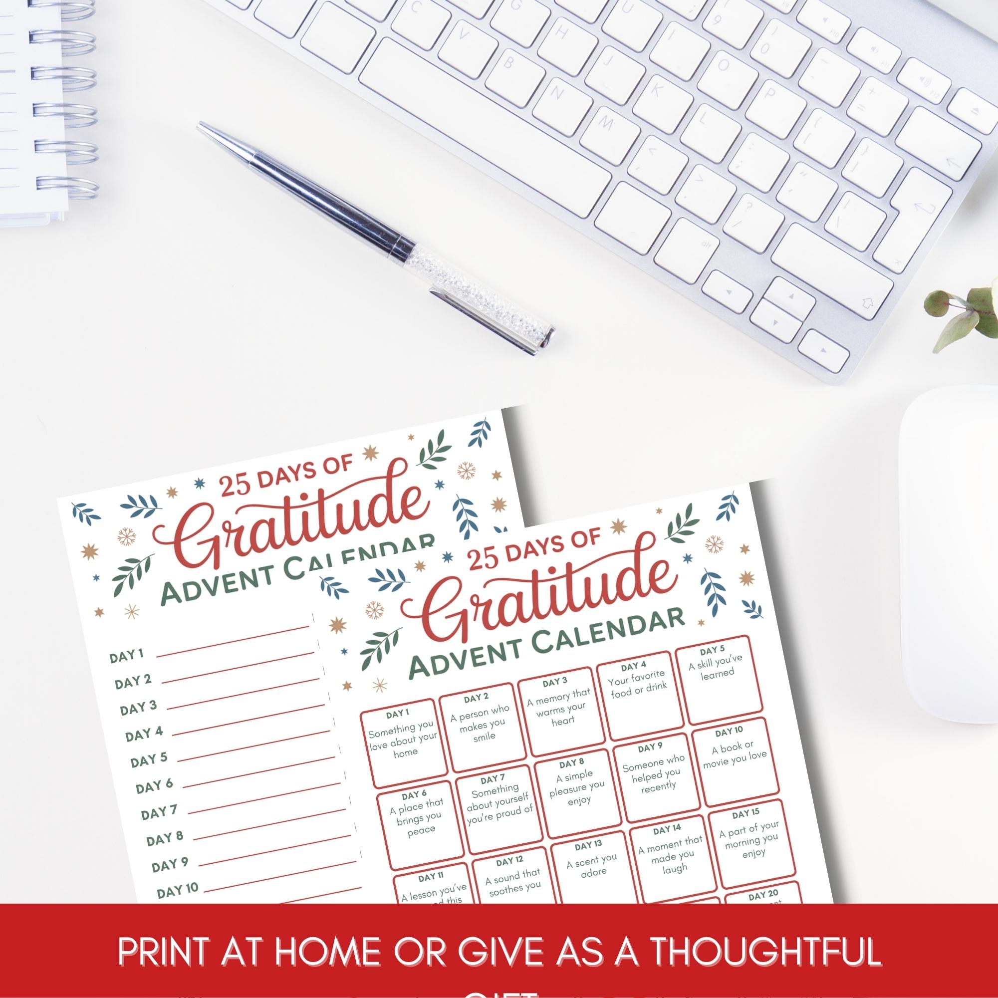 Christmas Advent Calendar, 25 Days of Gratitude, Editable Printable ...