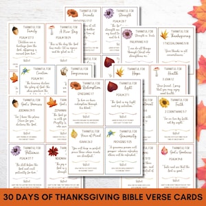 30 Days of Thankfulness Cards, Thanksgiving Gratitude, Daily Scripture ...