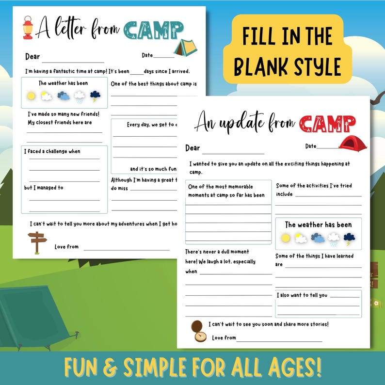 Printable Camp Letter for Kids, Summer Camp Stationery Set, Fill-in-the ...