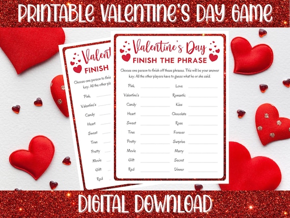 Printable Valentine's Day Finish the Phrase Party Game | Etsy