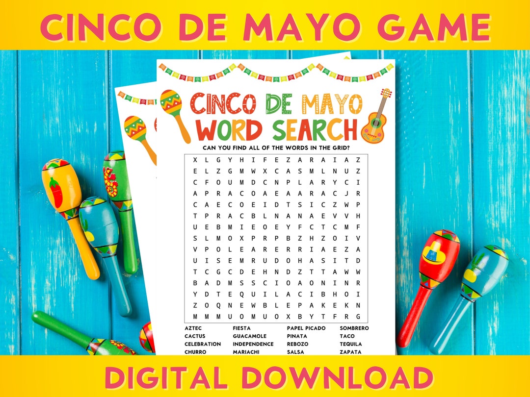Cinco De Mayo Printable Word Search, Fiesta Party, Family Game Night ...