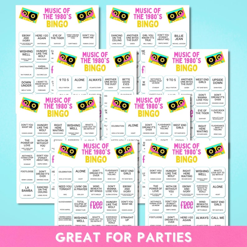 Printable Music of the 1980's Bingo Game 100 Cards - Etsy